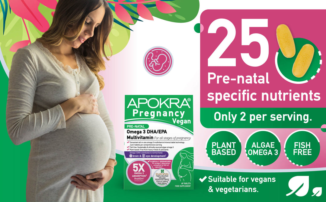 APOKRA Vegan Pre-natal Omega 3 DHA/EPA Multivitamin Tablets